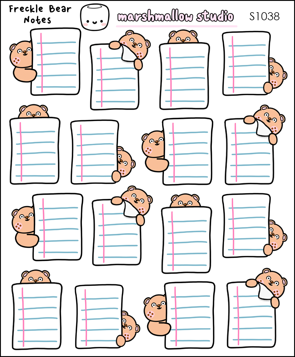 FRECKLE BEAR NOTES STICKERS - S1038