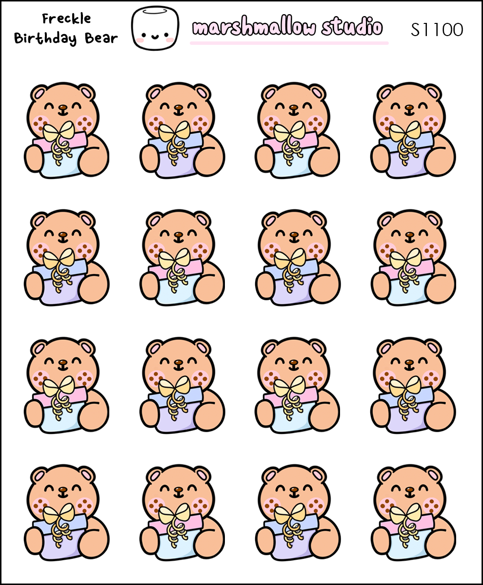 FRECKLE BIRTHDAY BEAR STICKERS - S1100