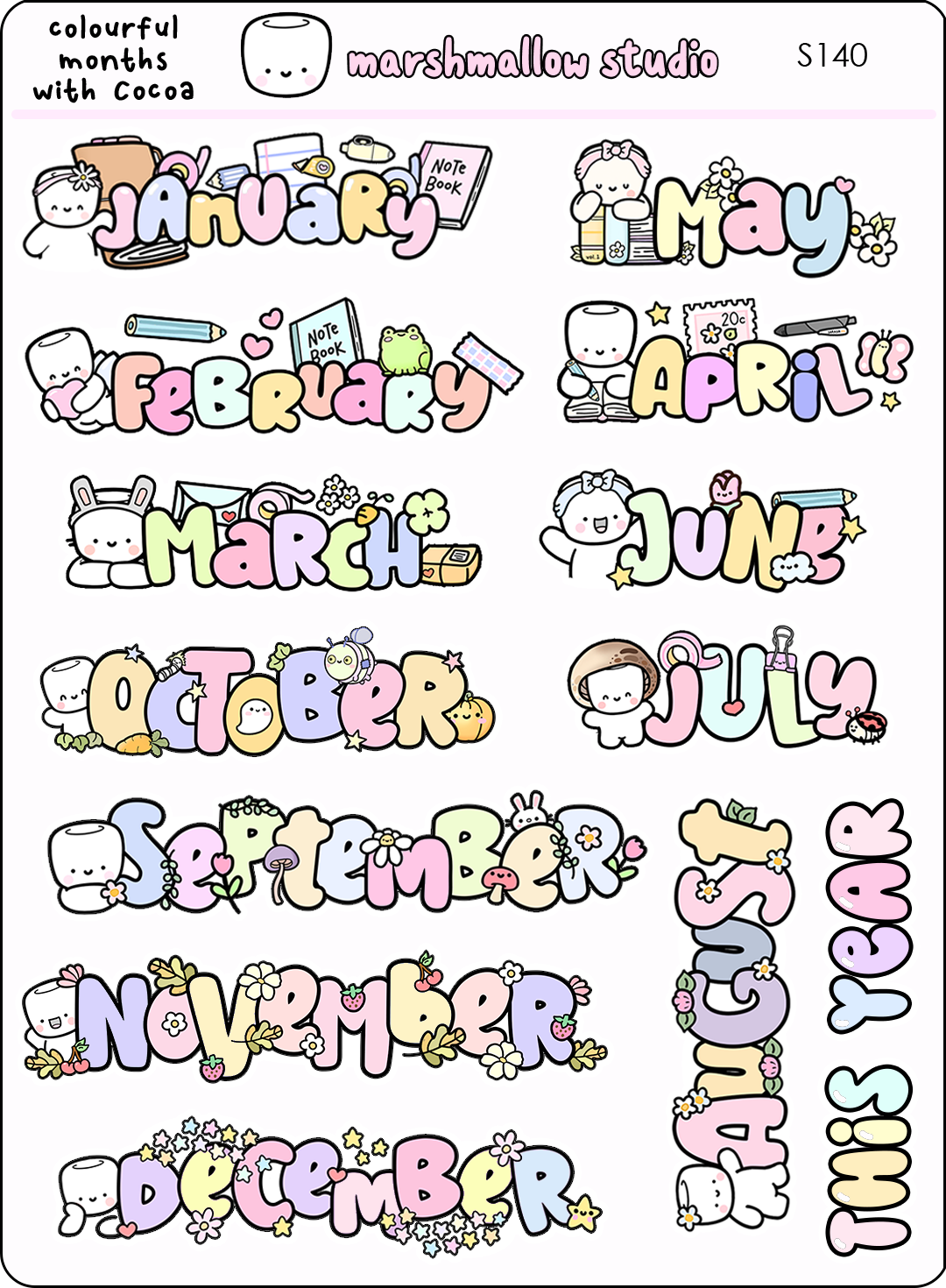 COLOURFUL MONTH STICKERS WITH COCOA - S140
