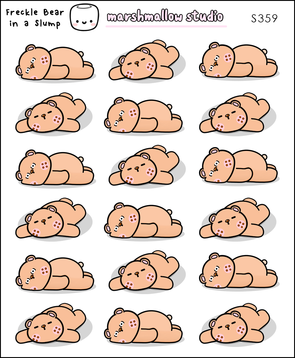 FRECKLE BEAR IN A SLUMP STICKERS - S359