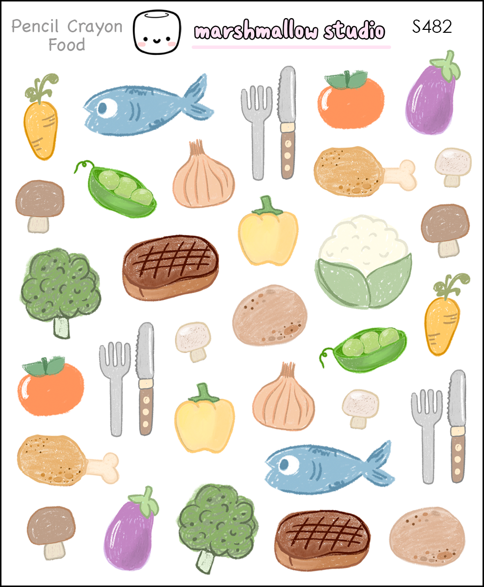 PENCIL CRAYON FOOD - PLANNER STICKERS - S482