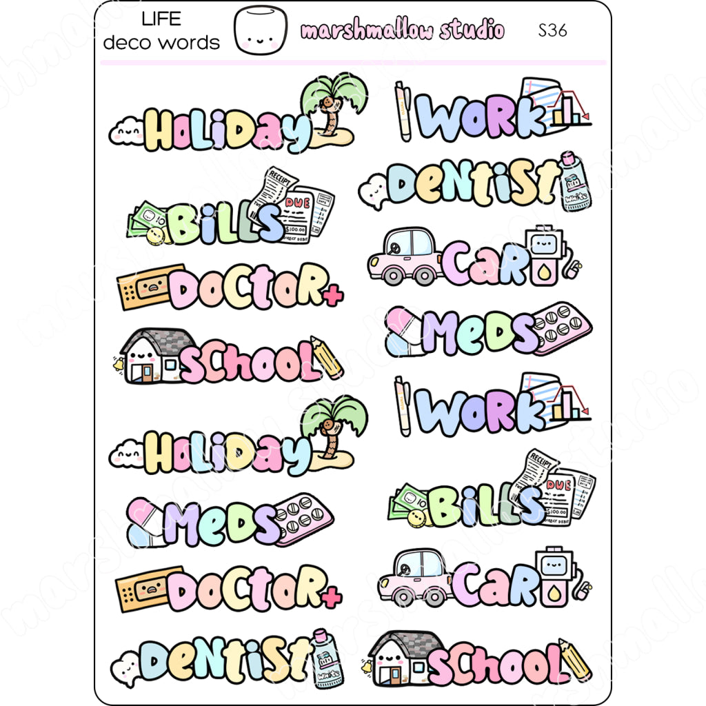 DECO WORDS - LIFE - PLANNER STICKERS - S36