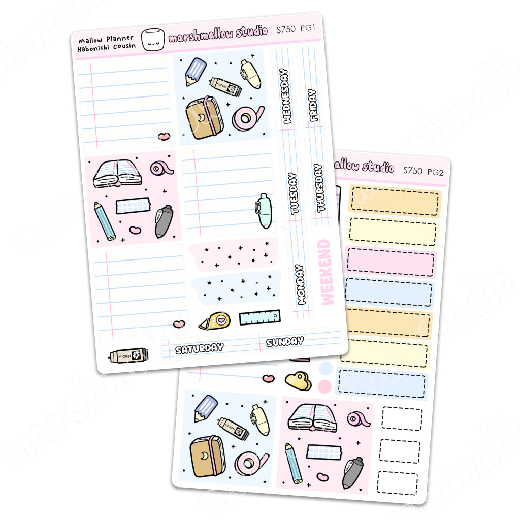 MALLOW PLANNER / HOBONICHI COUSIN - WEEKLY STICKER KIT - (2 PGS) S750