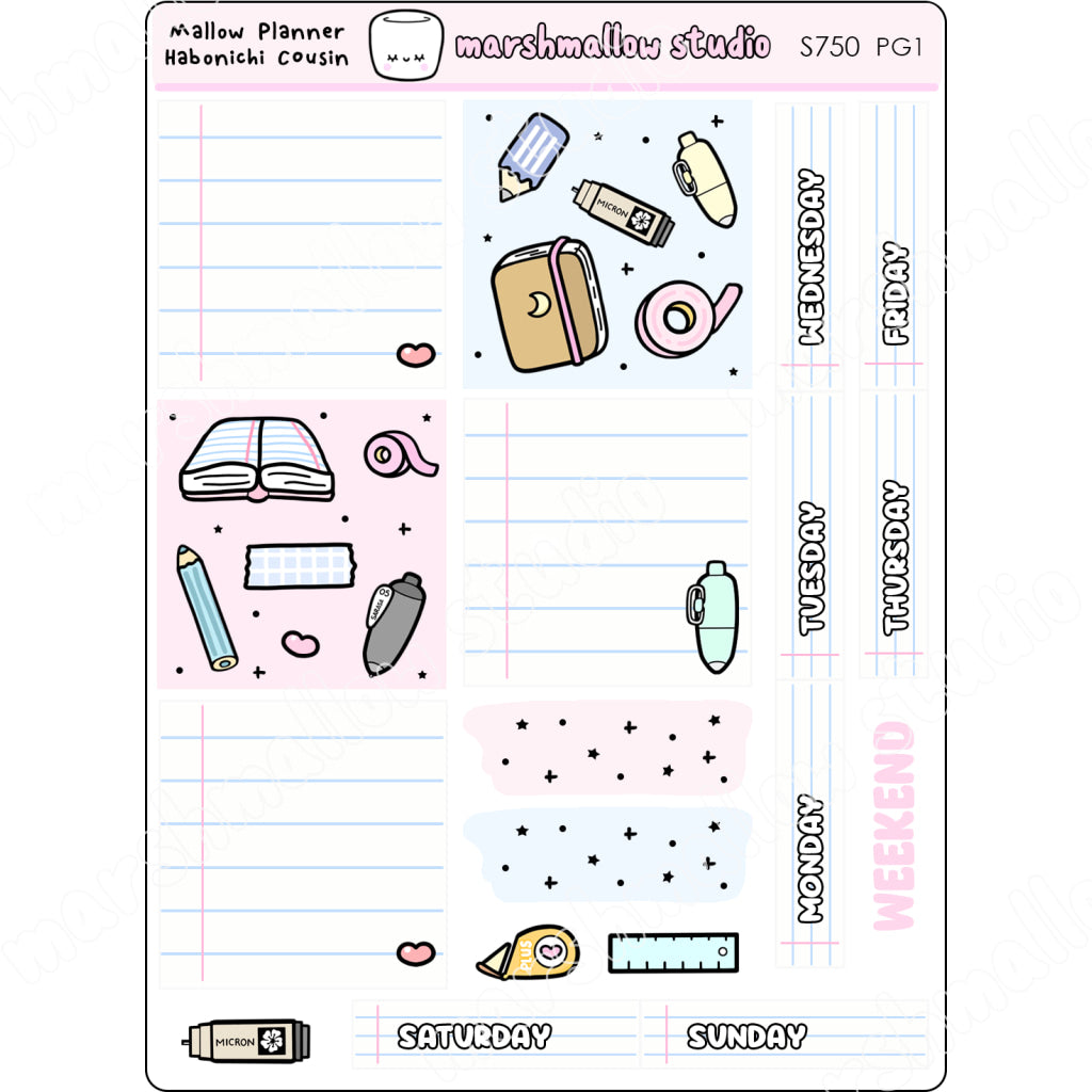 MALLOW PLANNER / HOBONICHI COUSIN - WEEKLY STICKER KIT - (2 PGS) S750